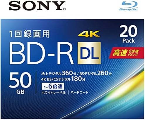Amazon.co.jp: ソニー ブルーレイディスク BD-R DL 50GB (1枚あたり地デジ約6時間) 1回録画用 20枚入り 6倍速ダビング対応 ケース付属 20BNR2VJPS6 ...