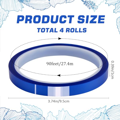 CRASPIRE 4 Rolls 10mm x 27.4m(90ft) Heat Tape for Sublimation Blue Heat ...