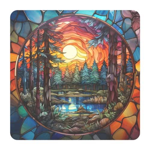Amazon.com: Forest Faux Stained Glass Window Cling, Forest Stained ...
