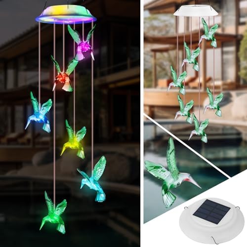 Solar Wind Chimes, Color Changing Hummingbird Lights, Waterproof Solar ...