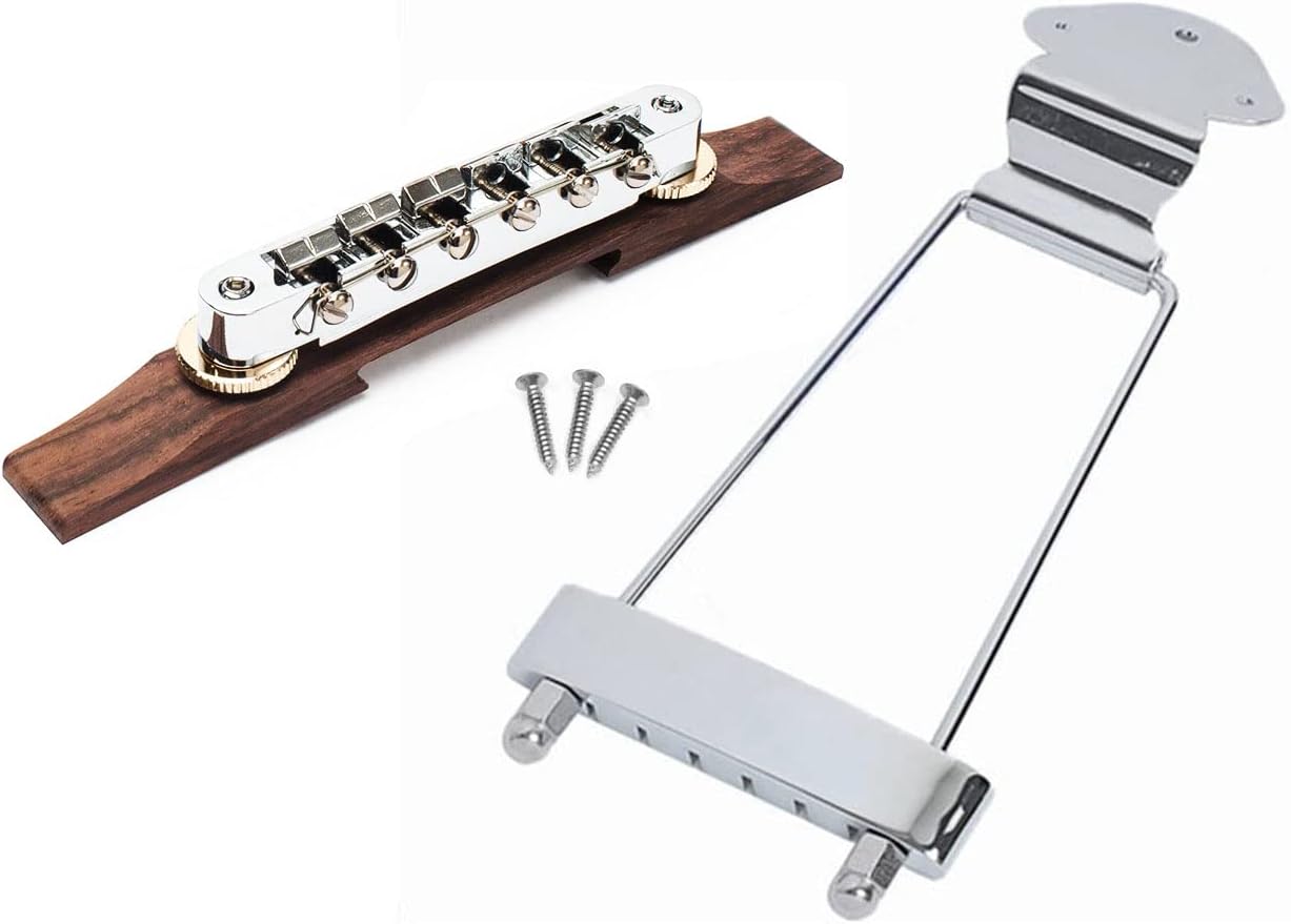 Amazon.com: Jiayouy Archtop Guitar Bridge Rosewood 6 String Bridge & Tailpiece Trapeze for Jazz ...