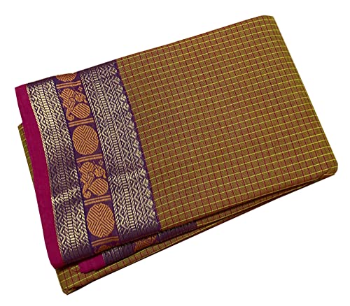 Buy Women's, Chettinad Cotton Sarees, Small Checked Zari Border Without ...
