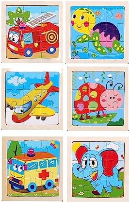 Wooden jigsaw puzzle for kids; pack of 6 puzzles-elephant, ambulance ...