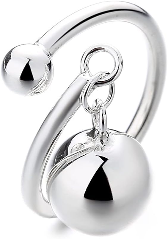 Amazon.com: Dangling Ball Bell Sterling Silver Adjustable Open Ring for ...