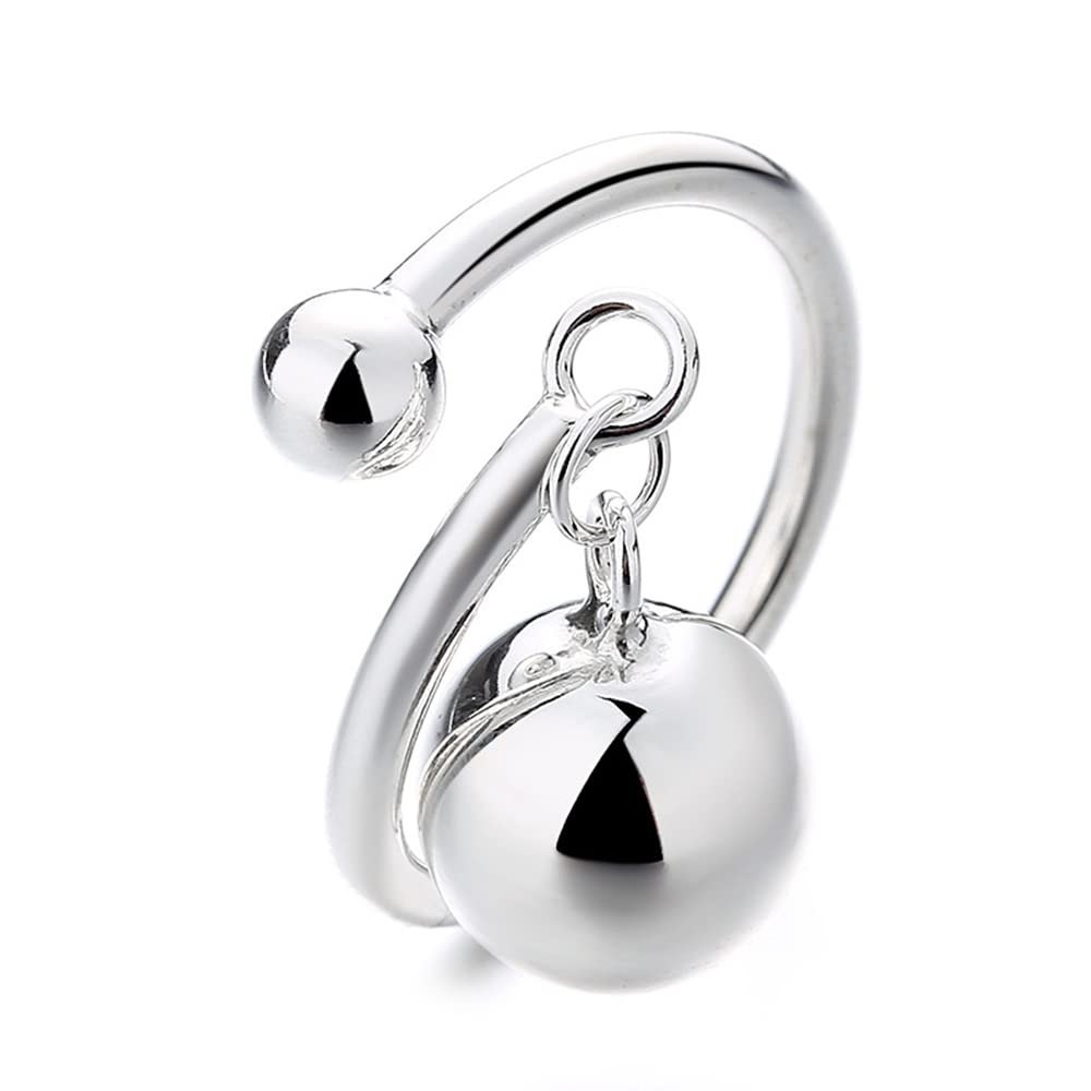 Amazon.com: Dangling Ball Bell Sterling Silver Adjustable Open Ring for Women Men Minimalist ...