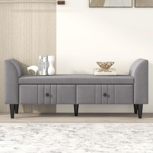 NZORD Upholstered Storage Bench 2 Seater Sofa armrest Storage Couch ...