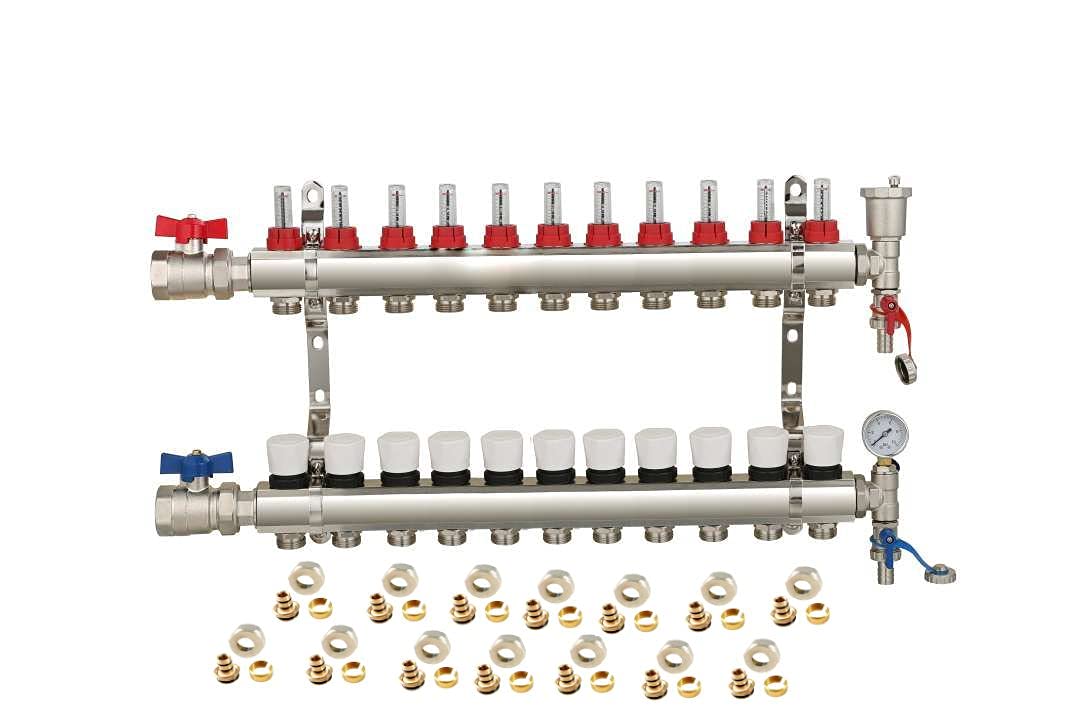 Buy Water Underfloor Heating 11 Ports Manifold with Pipe Connections ...