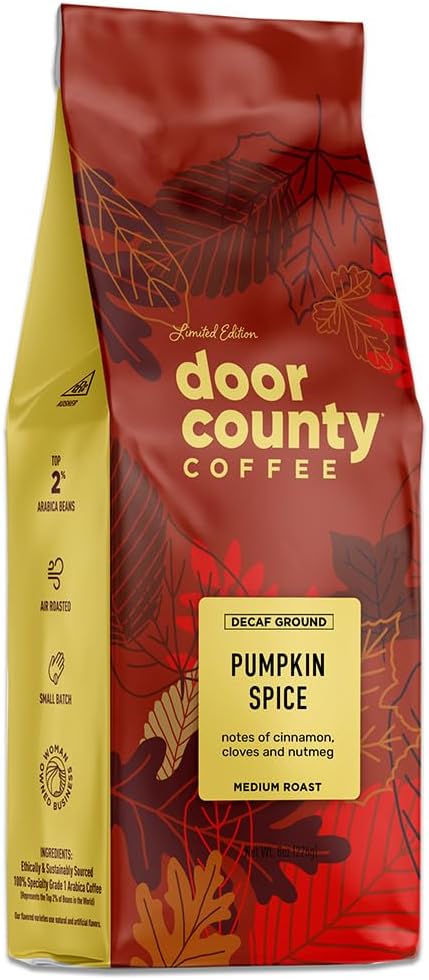 Amazon.com : Door County Coffee Pumpkin Spice Flavored DECAF Coffee ...