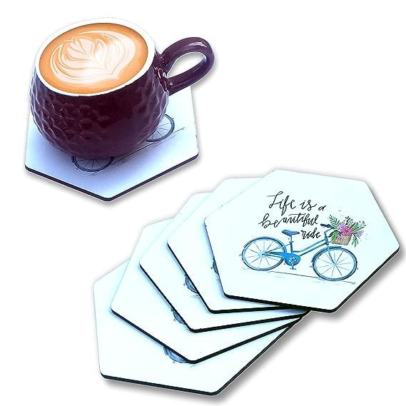My Creative Hut Set of 6 Beautiful Wooden Tea Coasters with Stand ...