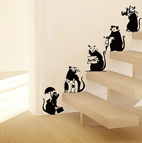 Buy Newsee Decals Banksy RATS x 5 Graffiti Mole funny Vinyl wall art ...