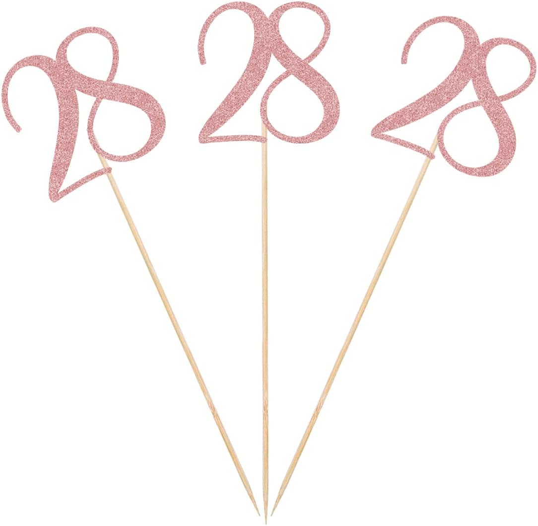 Amazon.com: Rose Gold 28th Glitter Birthday Centerpiece Sticks, 12-Pack ...
