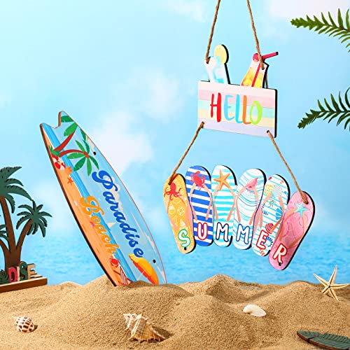 3 Pieces Hello Summer Decor Hanging Door Sign Plaque Summer Home ...