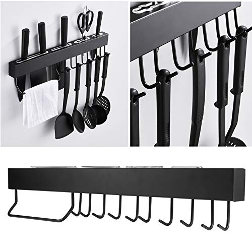 Kitchen Spoons Forks Holder for Wall, 60cm Black Stainless Steel Wall ...