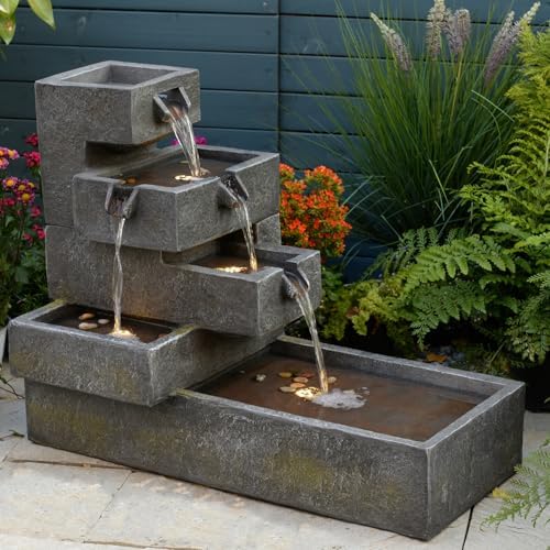 Amazon.com: SERBILHOME Outdoor Waterfall Fountain with LED Lights ...