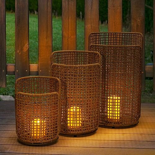 light to hope Rattan Lantern,3 in 1 Rattan Boho Floor lamp Outdoor ...