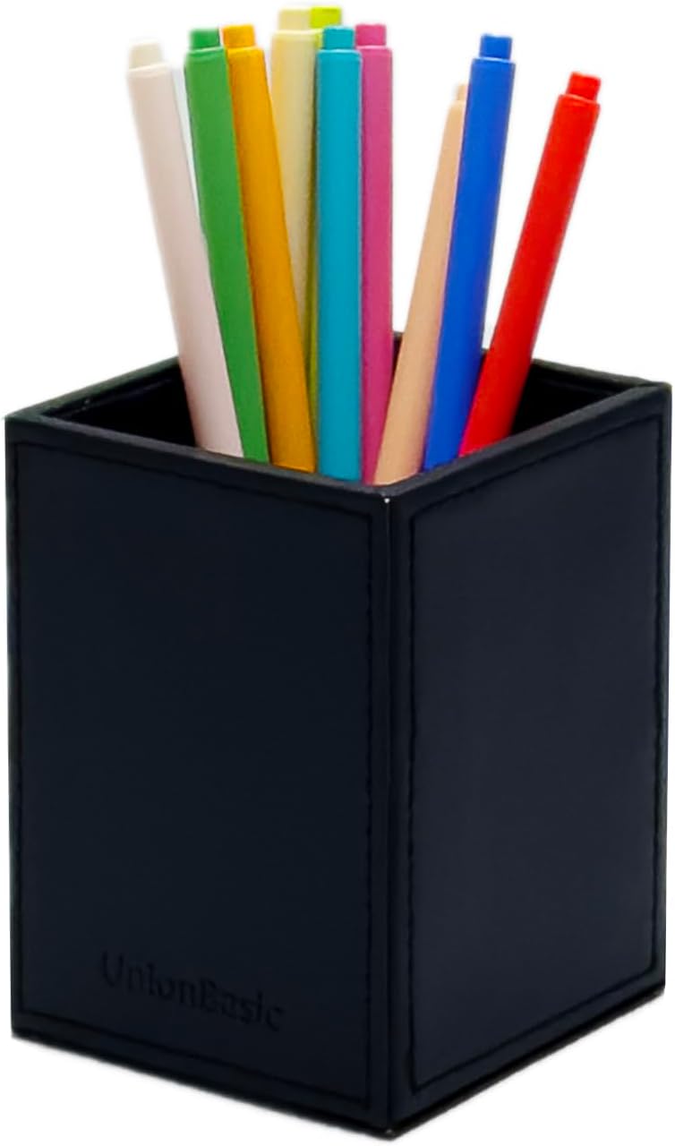 Amazon.com: UnionBasic Square Pen Holder, Leather Pencil Cup, Desktop ...