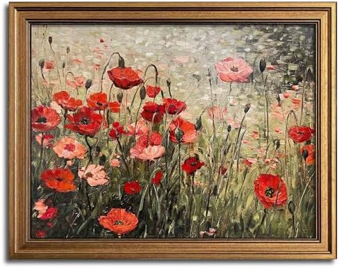 Amazon.com: Vintage Wall Art Red Flower Painting, Framed Wall Art ...
