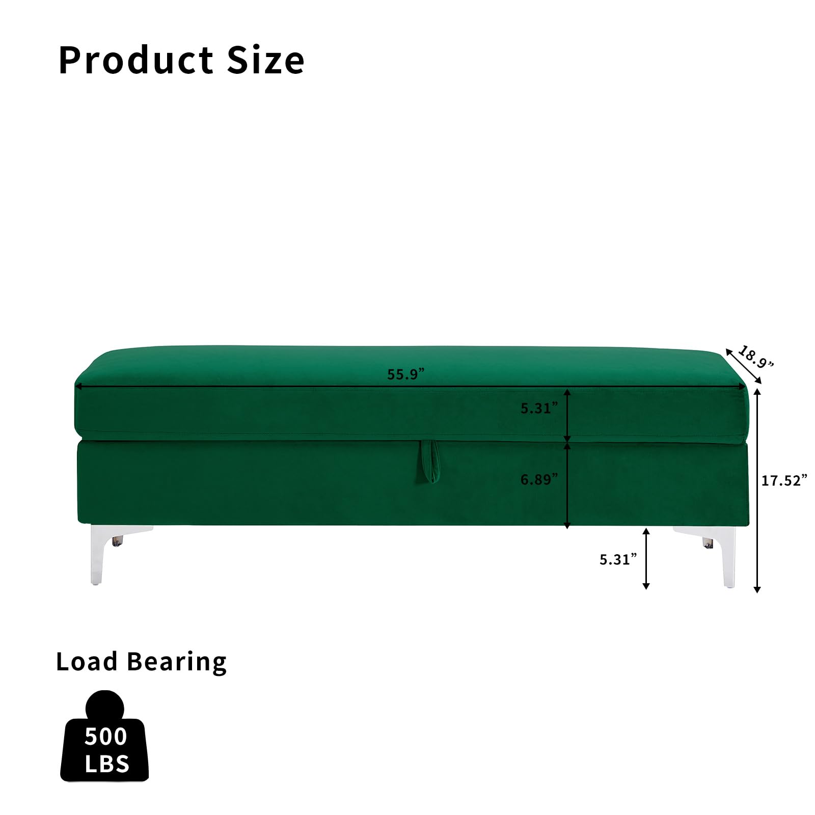 Snapklik.com : VIPNEW Velvet Storage Bench End Of Bed, Tufted Upholstered Rectangle Ottoman