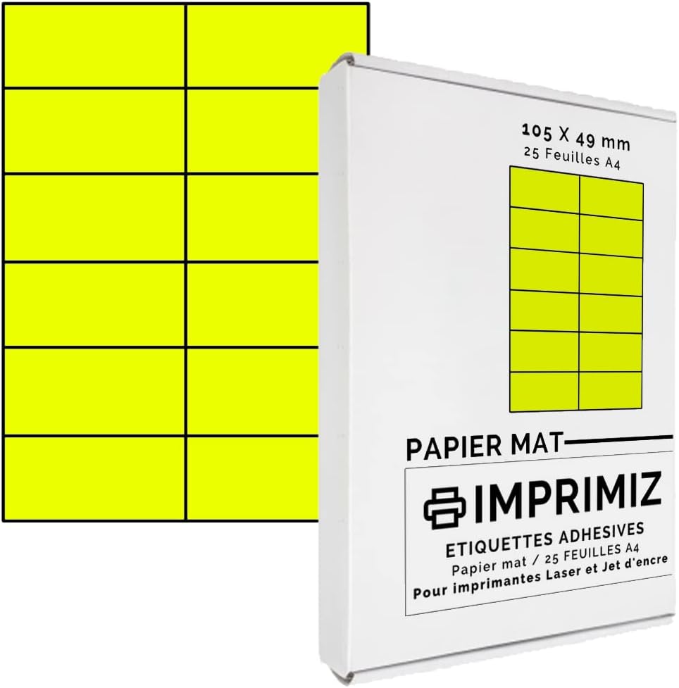 300 Neon Yellow Self-Adhesive Labels 105 x 49.5 mm - 12 Labels per ...