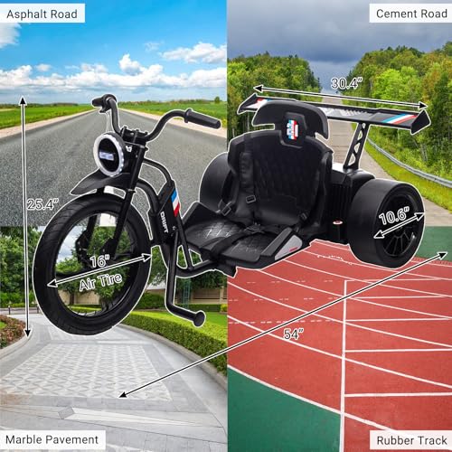 3 Wheelers Go Kart for Kids 8-12 Years, 24V 14Ah Ride On Car with Two ...