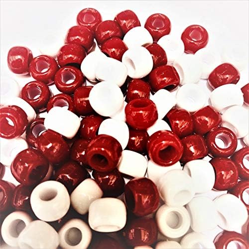 100 x Pony Beads 9x6mm Red and White Festive Mix Plastic Barrel Craft ...
