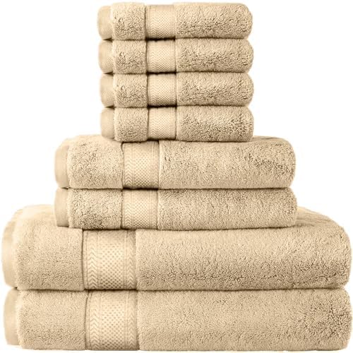 Canadian Linen Luxury Beige Color Bathroom Towel Set 8 Pack, 2 Bath ...