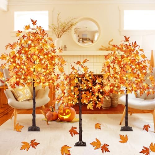 Amazon.com: 3Pack 4FT 5FT and 6FT 300 LED Artificial Lighted Maple Tree ...