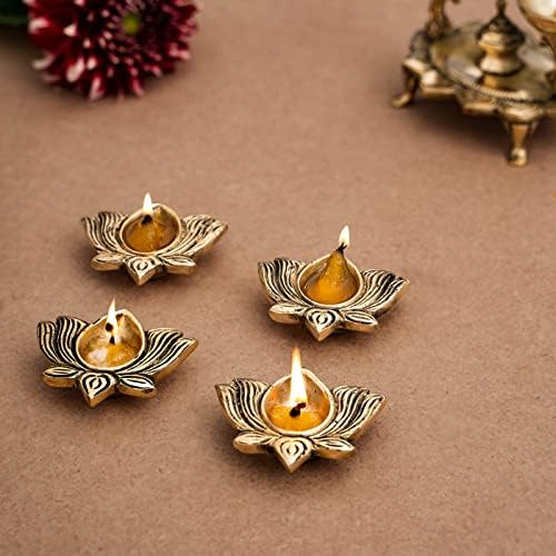 Buy DecorTwist Brass Diya for Puja | Set of 4 Lotus Diya Deepak Deepam ...