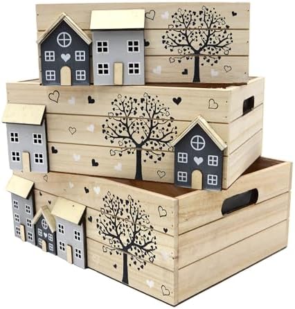 UNUS Wooden Crates Set of 3 as Storage Boxes Decorative Boxes Organiser ...