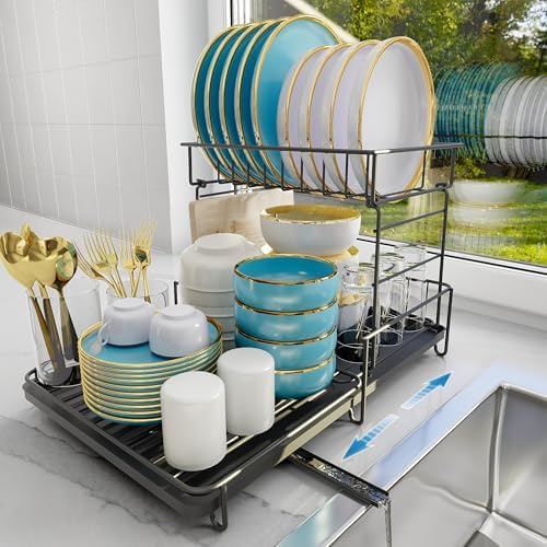 Amazon.com: iSPECLE Dish Drying Rack - 2 Tier Small Dish Racks for ...