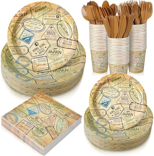 Amazon.com: Yungyan 252 Pcs Travel Plates and Napkins Set Around the ...