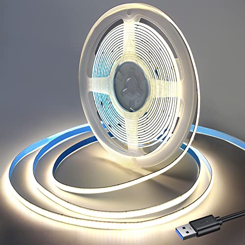 RYE USB Powered 5V COB LED Strip Light, 2.5M*320LEDs/M Nature White ...