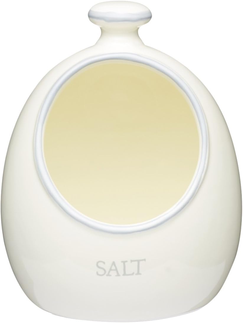 Off White Porcelain Salt Pig Cellar with Wooden Spoon : Amazon.co.uk ...