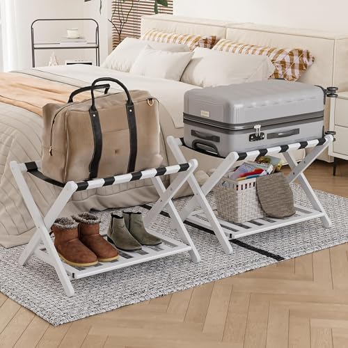 Amazon.com: Smart FENDEE 2 Packs Fully Assembled White Luggage Racks ...