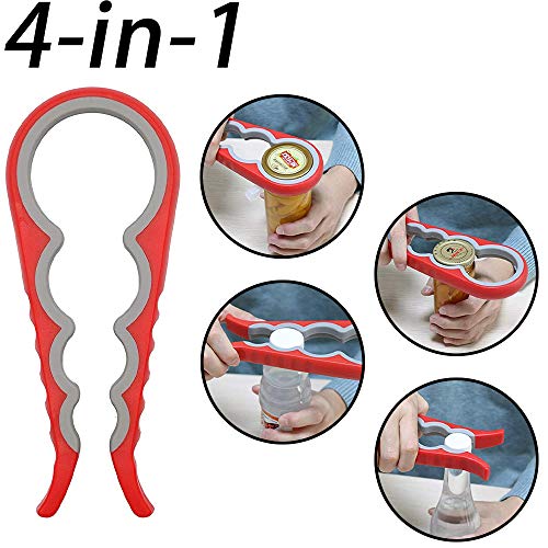 Multi-flesopener, multifunctionele flesblik en potgreepopener, 4 in 1 ...