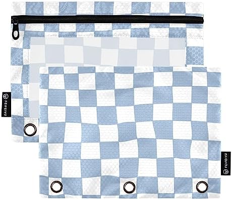 Amazon.com : CEBUGI Blue Distorted Checkered 3 Ring Zipper Binder ...