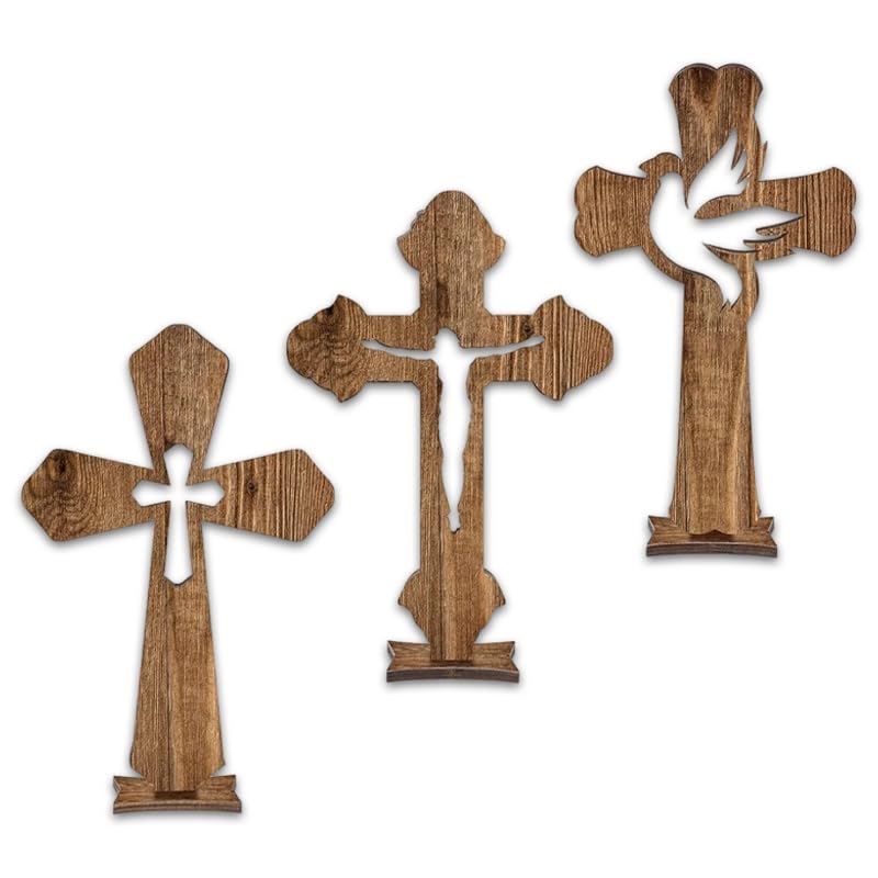 3 Wooden Crosses 3 D Layered Wood Faith Cross Wall Decor