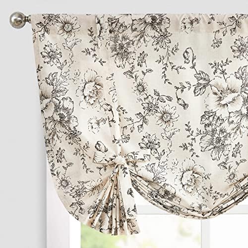 Amazon.com: jinchan Tie Up Valance Curtain Floral Linen for Windows ...