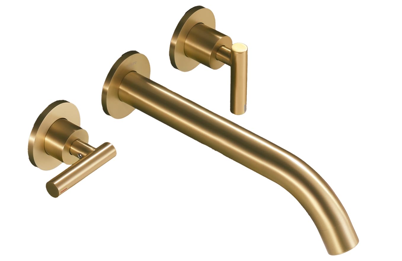 indare Wall Mount Tub Filler， Brass High Flow Tub Filler Brushed Gold ...