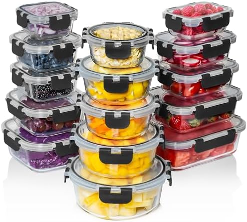 Amazon.com: 34pcs Glass Food Storage Containers with Lids Set, Airtight ...