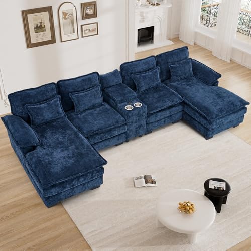 Amazon.com: Nolohoo 124" Blue Comfy Modular Sectional Sofas for Bedroom ...
