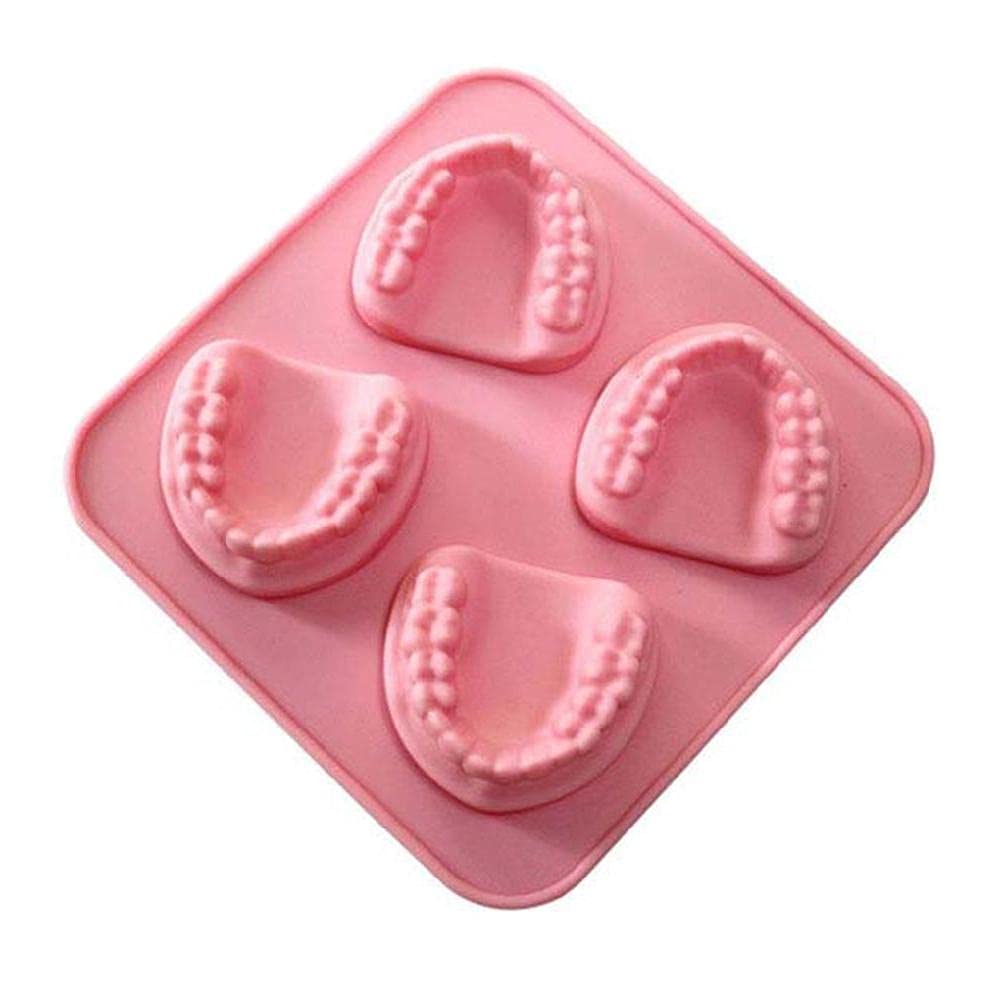 Buy 4 Hole Denture Teeth Shaped Ice Cube Mold Silicone Ice Tray DIY Ice ...
