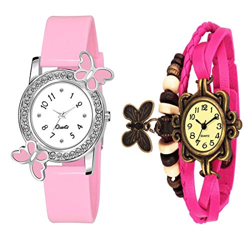 PAPERCUT Analog Girl's Watch (White Dial, Pink Colored Strap) (Pack of ...