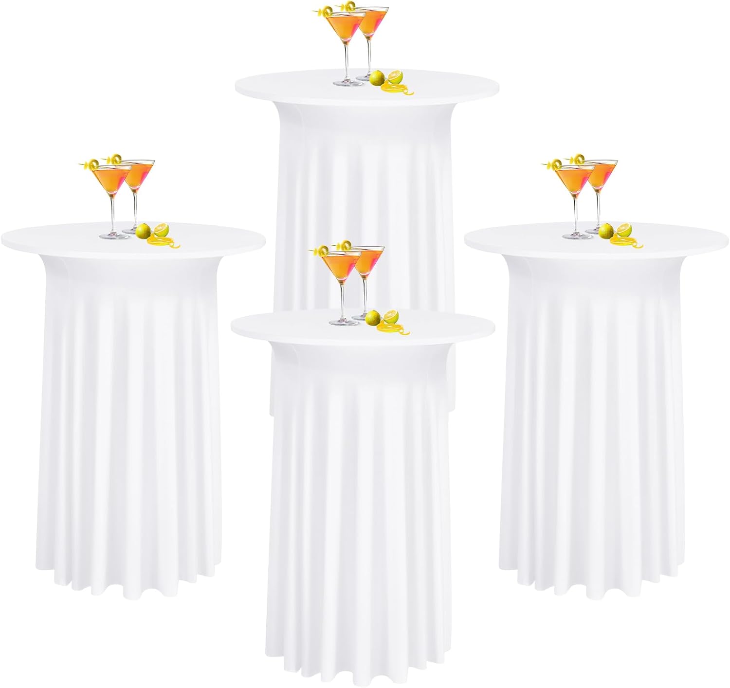 4 Packs White Cocktail Table Cover 24"x43" Round Spandex Stretch ...