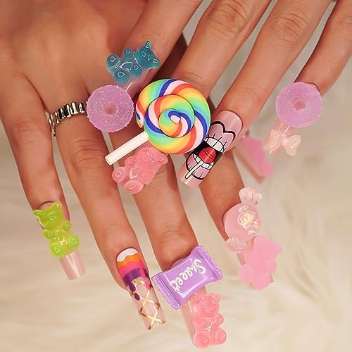 Amazon.com: Press on Nails Long Coffin Fake Nails Extra Long Glue on ...