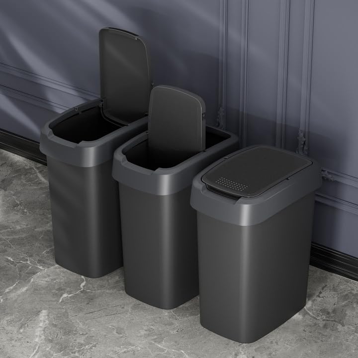 3 Pack Small Trash Can with Swing Top Lid, 2.6 Gal Bathroom Kitchen ...