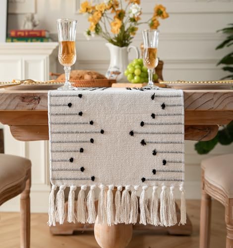 Amazon.com: Alynsehom Macrame Table Runner Cream Beige and Black Boho ...