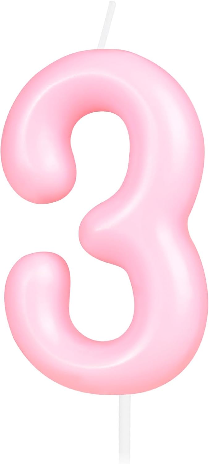 Amazon.com: Hongplus Macaron Pink Number 3 Candle, 3 Birthday Candle ...