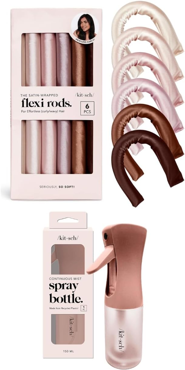 Amazon.com : Kitsch Satin Heatless Flexi Rods (6 pcs) and Continuous ...