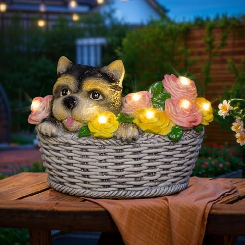 Amazon.com: Solar Garden Dogs Statues Light, Outdoor Puppy Figurine ...